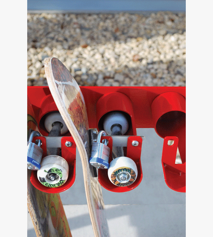 Skateboard Rack with Lock Pad, 8 Spaces, Surface Mount - Picnic Furniture