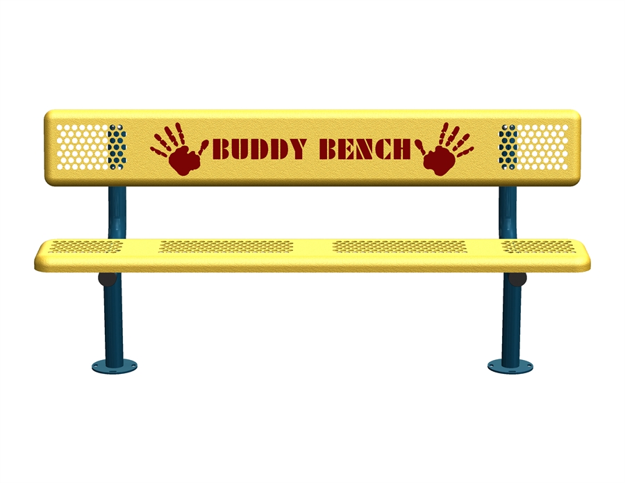 6 Ft. Buddy Bench with Back Perforated Steel - Picnic Furniture
