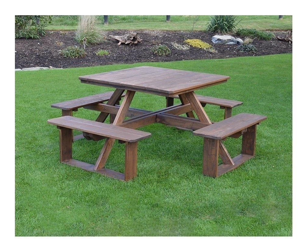 44" Wooden Square Walk-In Picnic Table - Picnic Furniture