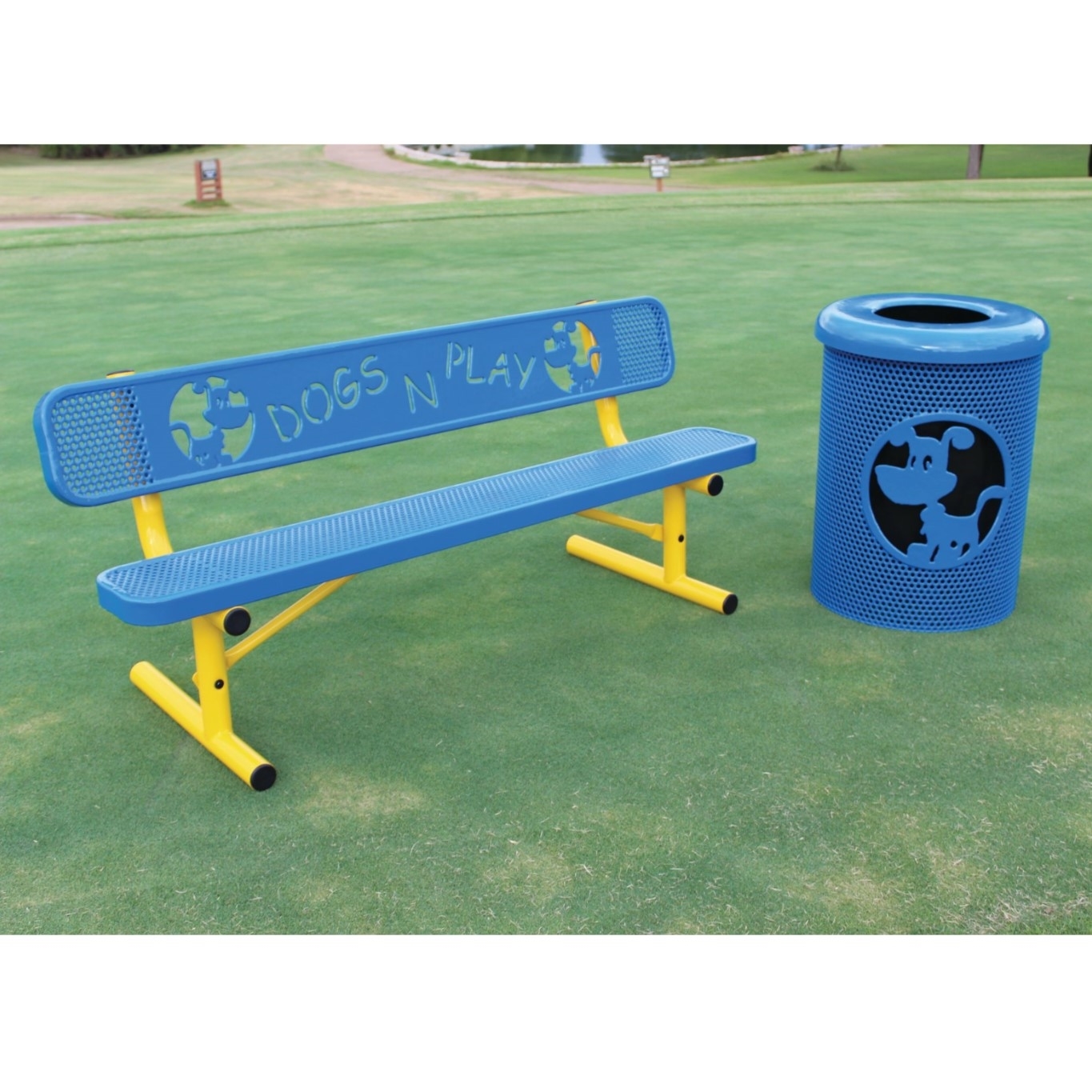 6 Ft. Punched Steel Dog Park Bench with Back, Portable - Picnic Furniture