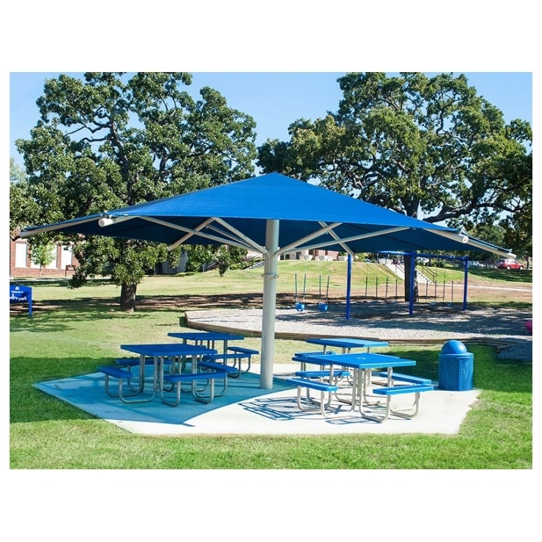 Inground Hexagonal Umbrella Shade With Glide Elbow - Picnic Furniture